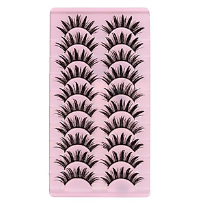 DSLONG 10 Pairs Manga Lashes Wet Look Lashes Effect Cat Eye Lashes Extension Fluffy Spiky Mink Lashes Japanese Cosplay Styles Anime Fake Eyelashes Reusable