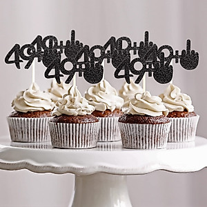Gersoniel 24 Pieces 49 + 1 Cupcake Toppers Funny 50th Birthday Cupcake Picks Glitter Black Middle Finger Cake Toppers 50 Cupcake Decoration for Happy 50th Birthday Party Anniversary Decorations