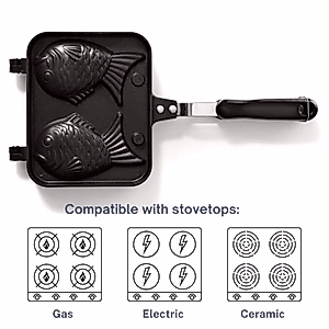 Taiyaki Pan - Fish Shaped Waffle Cake Maker - Comes with Silicone Oil Brush - by KUHA