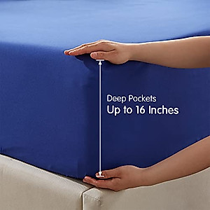 NexHome Full Size Sheet Set, Breathable & Cooling Sheets, Hotel Luxury Bed Sheet, Extra Soft, Deep Pockets 16", Easy Fit, Wrinkle Free, Comfy, Navy Blue Bed Sheets 4 Piece Set