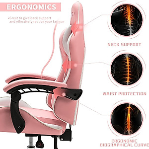 ALEAVIC Gaming Chair for Adults, High Back Ergonomic Computer Gaming Chair with Headrest and Lumbar Support, Pink White