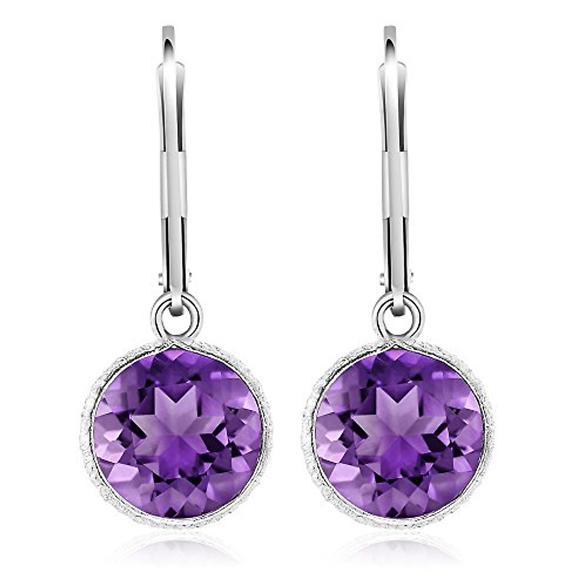 Gem Stone King 925 Sterling Silver Purple Amethyst Leverback Dangle Earrings For Women (8.00 Cttw, Gemstone Birthstone, Round 10MM)