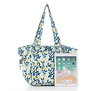 Magou Quilted Tote Bag for Women Signature Cotton Shoulder Bag Lightweight Handbag for Shopping Workout