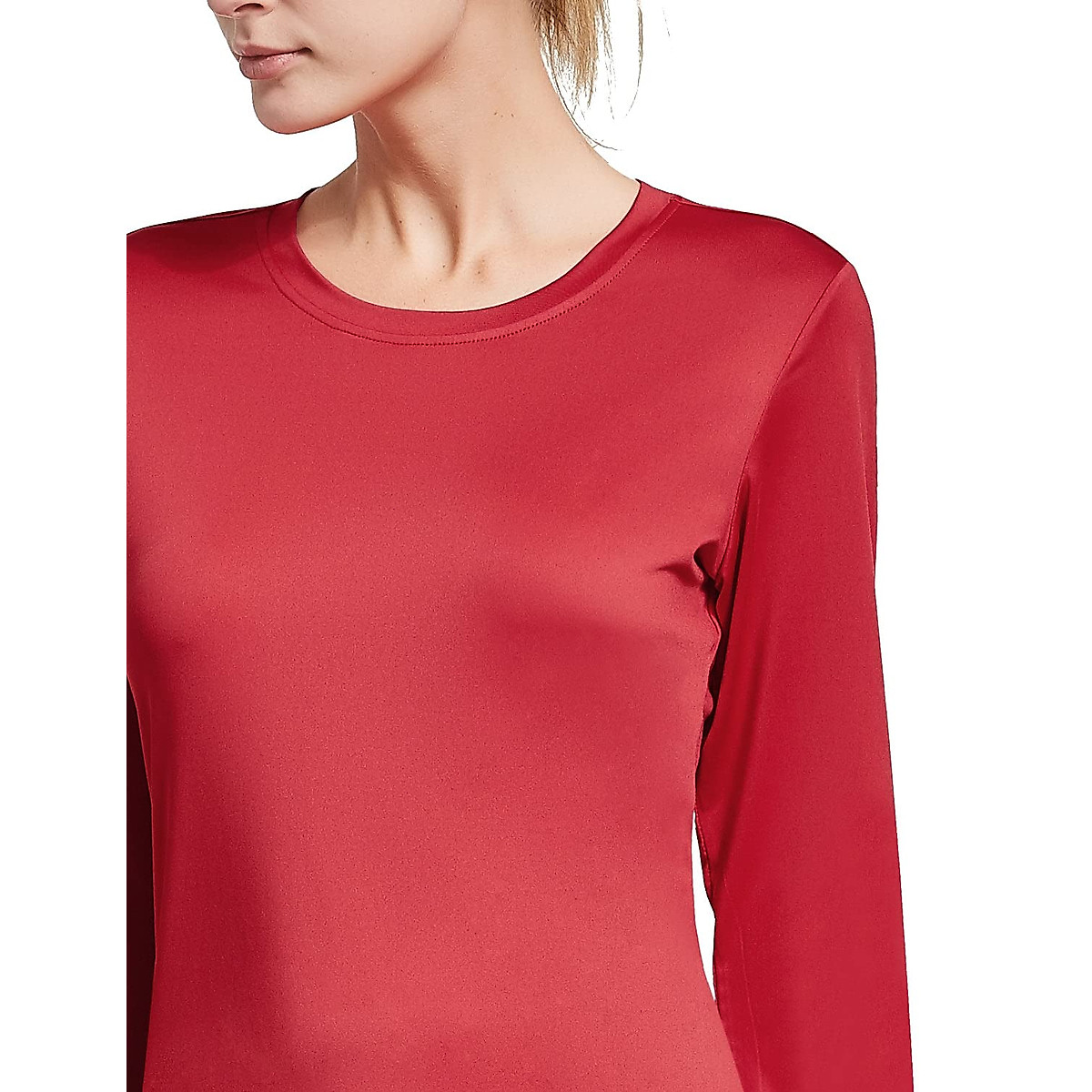 BALEAF Women's Long Sleeve T-Shirt Quick Dry Running Hiking Shirts Workout Active Travel Tops Slim Fit Lightweight Comfy Soft Red Size M