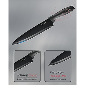 EUNA Kitchen Knife Set, 19 PCS Black Knife Set with Acrylic Block and Sharpener, German High-Carbon Stainless Steel Knife Sets with 6 Serrated Steak Knives, Bread Knife, Chef Knife, Dishwasher Safe