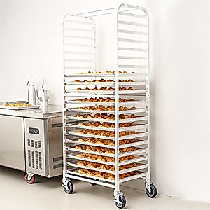 Restaurantware Kitchen Tek 28.25 x 18 x 69.25 Inch Bun Pan Rack 1 Sideload Sheet Pan Rack - Full-Height 2 Locking & 2 Non-locking Casters Silver Aluminum Bun Pan Rack With Wheels Holds 20 Pans