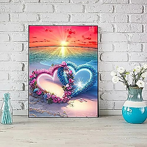 Suyaloo 5D Diamond Painting Kits for Adults - Love Beach Art Kids Beginner,DIY Sunset Full Drill Round Rhinestone Home Wall Decor Gifts 11.8X15.7inch LY3354-1