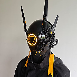 KYEDAY Punk Mask Cosplay for Men and Women, LED Round Light Mask Cosplay Halloween Fit Party Music Festival Accessories (Yellow)