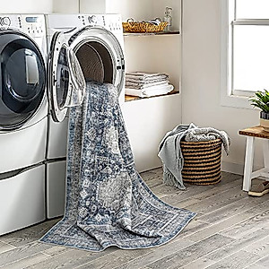 ComiComi Washable Rug 5x7 - Antique Distressed 5x7 Area Rugs, Ultra Thin Rugs for Living Room, Vintage Tribal Bedroom Rugs(Blue/Grey, 5'x7')