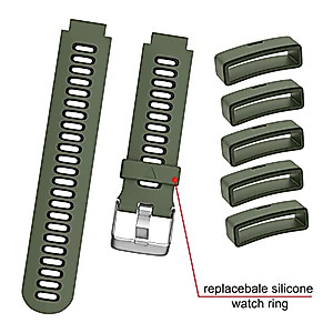 ISABAKE Replacement Fastener Rings Compatible with Forerunner 735XT/Forerunner 235/230/620/630 Band (Pack of 10) Silicone Connector Security Loop for Approach S20 S5 S6 Wristband,Black (Army Green)