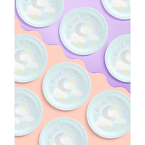 xo, Fetti Over the Moon Paper Plates - 25 pcs | Blue Baby Shower Decoration, Gender Reveal Party Tablescape, Mom to Be Dinner Setting, Birthday Decor
