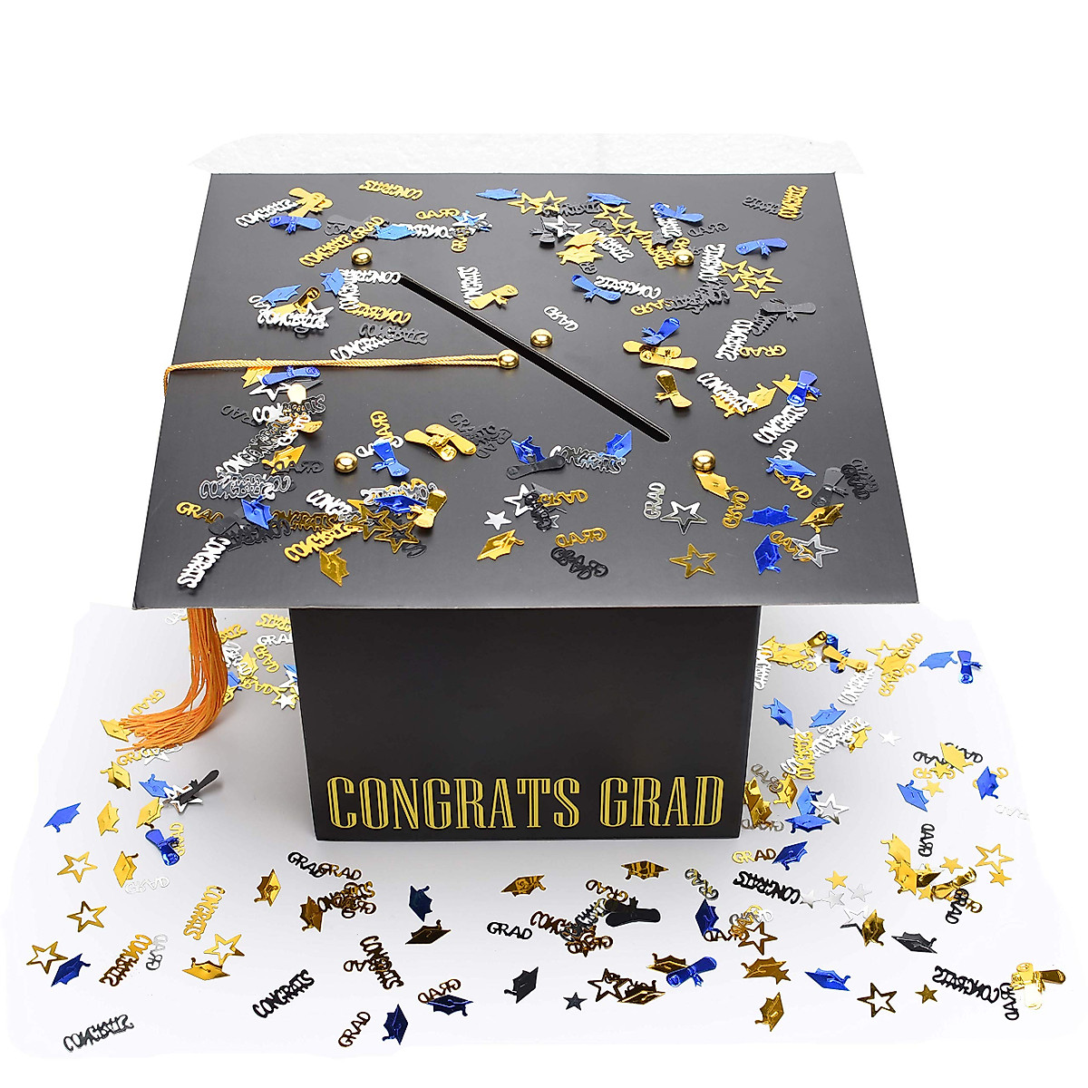 MerryJoyParty Graduation Card Box Graduation Card Holder Original Graduation Cap Shaped Card Box with Real Tassel for Graduation Party Supplies