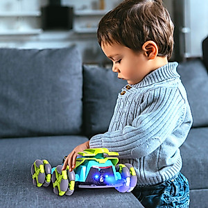 Contixo 2.4GHz Remote Control Car with 360° Rotating, Blue Smoke, One-Key Demonstration, One-Key Programming, Realistic Sounds & Lights, High Performance RC Car for Boys and Girls (SC4)