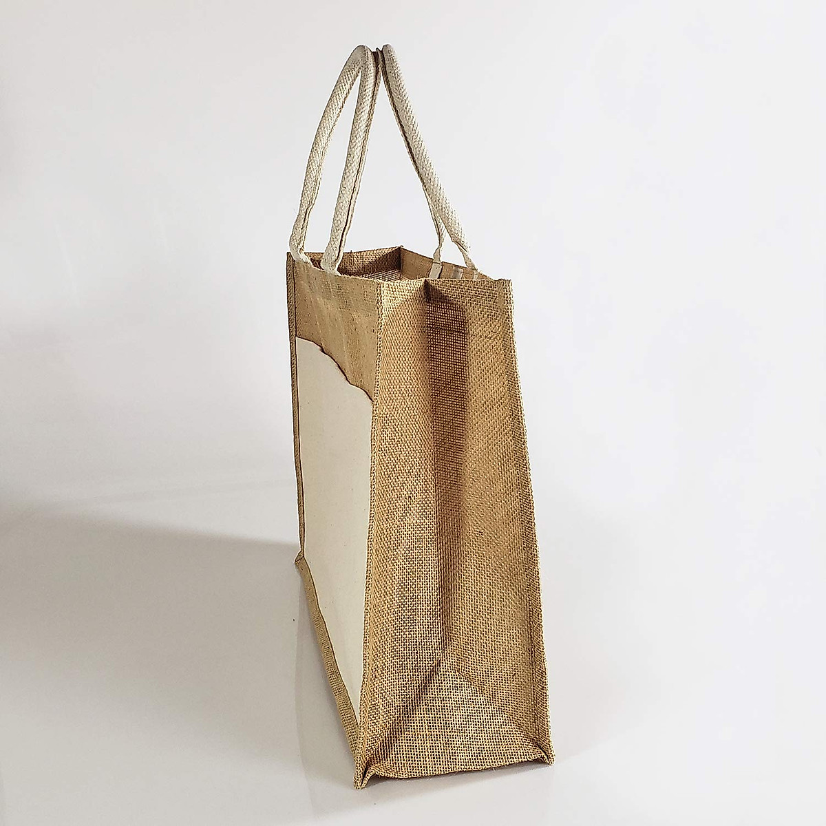 TBF Jute Burlap Tote Bags w/Canvas Front Pocket Easy-to-Decorate Vintage Totes for Rustic Chic Weddings, Shopping, Travel, Arts & Crafts Bags (Pack of 6)