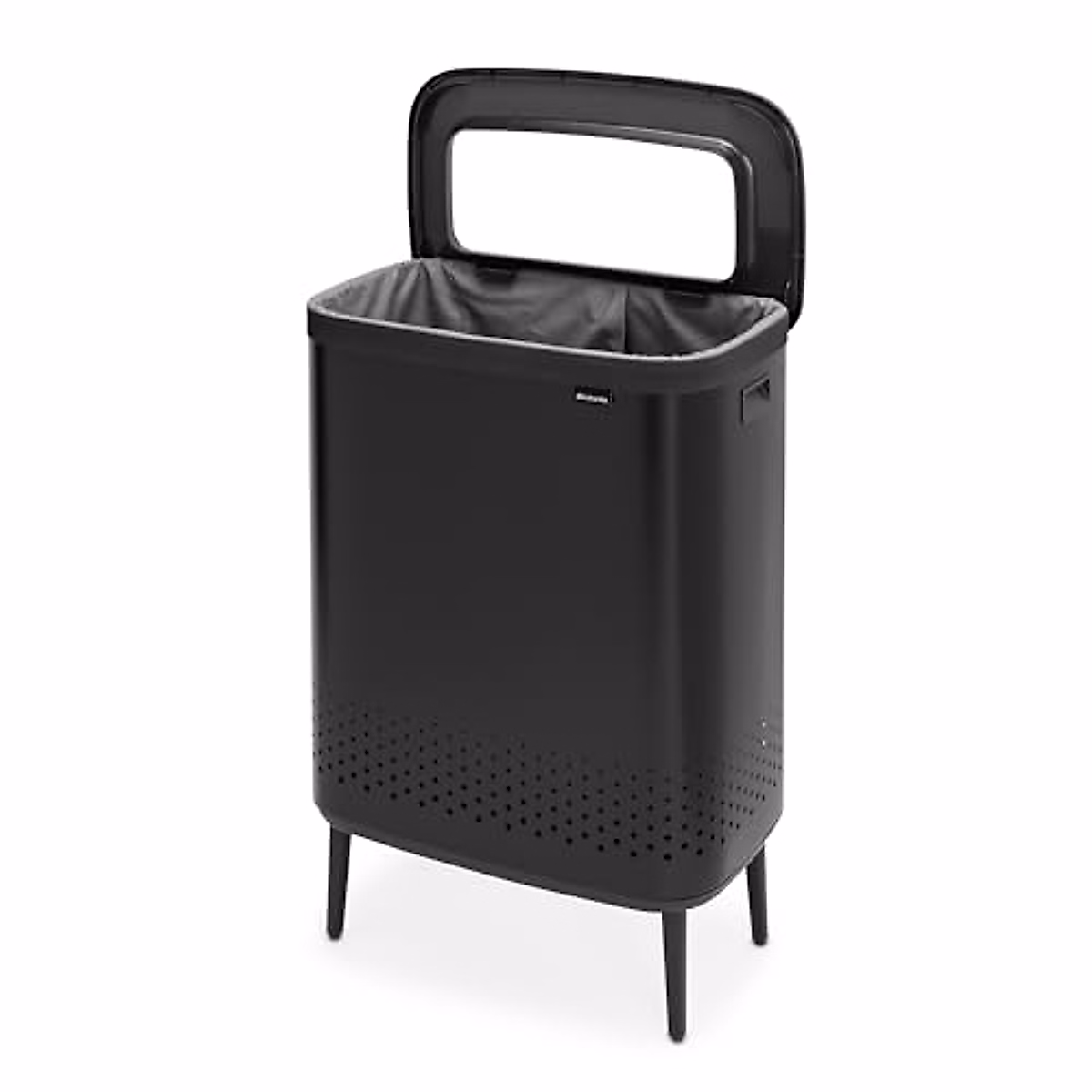 Brabantia Bo Laundry Hamper Hi (Matt Black) 2 Compartment Removable Laundry Bag 2 x 12 Gal, Ventilated Stylish Dirty Clothes Holder, Flat Back, Off-the Ground, Anti-Rust Materials for Bathroom Use