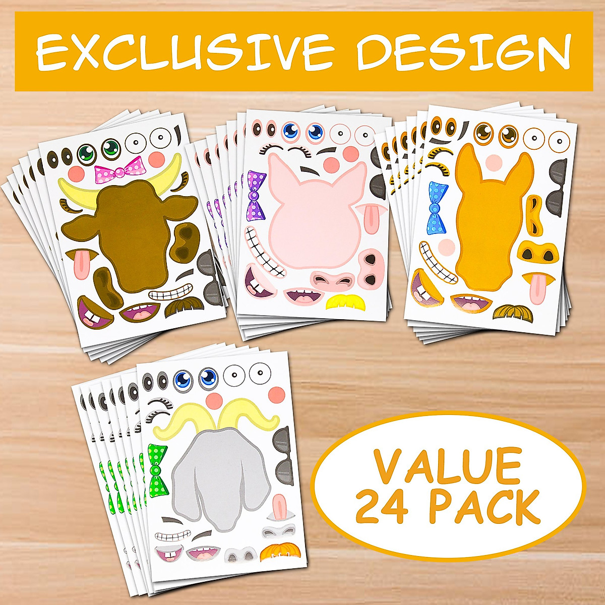 24 Make A Zoo Animal Sticker Sheets - Zoo and Safari Theme Birthday Party Favors - Fun Craft Project for Children 3+ Let Your Kids Get Creative & Design Their Favorite Animal Sticker!