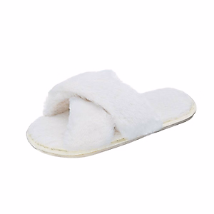 HUMIWA White Cross Slippers Fuzzy Fluffy Faux Fur House SPA Cute Open Toe Slippers for Women Girl/Women8-8.5 Men7-7.5