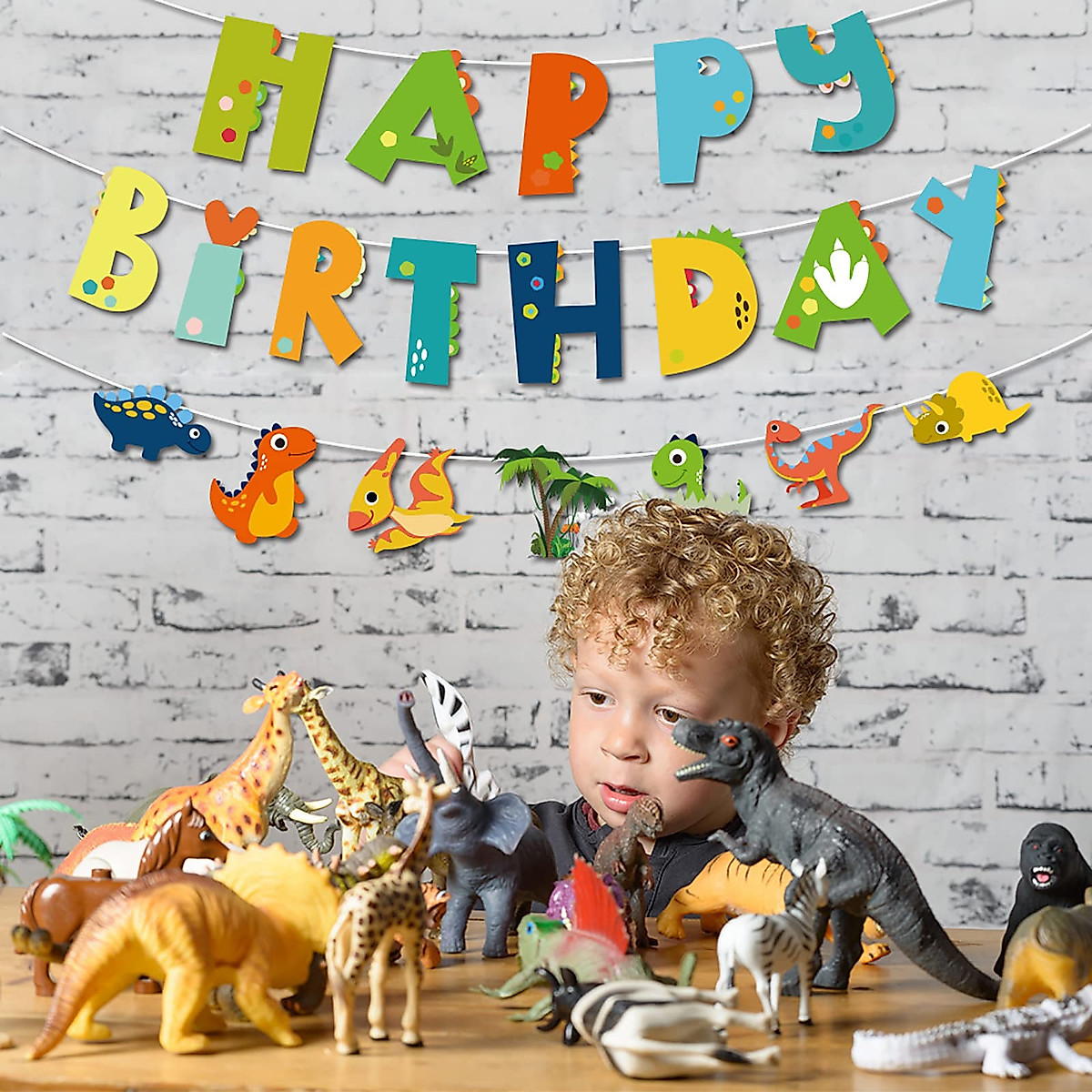 BIEUFBJI Dinosaur Birthday Banner - Dinosaur Theme Birthday Party Decoration Supplies, Indoor Outdoor Hanging Décor Party Ornaments, Set for Kids Birthday Parties