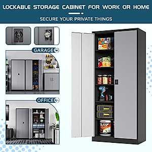 MIIIKO Metal Storage Cabinet with Locking Doors, Black Garage Lockable Steel Cabinets with 4 Doors and 5 Shelves for Home, Garage, Pantry Workshop Warehouse