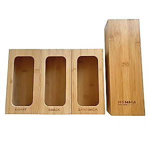 HEMMA Ziplock Bag Organizer, Premium Bamboo, Kitchen Drawer Organizer, Ziplock Bag Storage Organizer, Baggie Organizer, Compatible with Ziploc, Hefty, Solimo, etc. 4 Piece Set