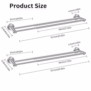 2PCS Double Adjustable Brushed Nickel Towel Bar 17 to 27 Inch, SUS304 Stainless Steel Towel Rack Wall Mounted