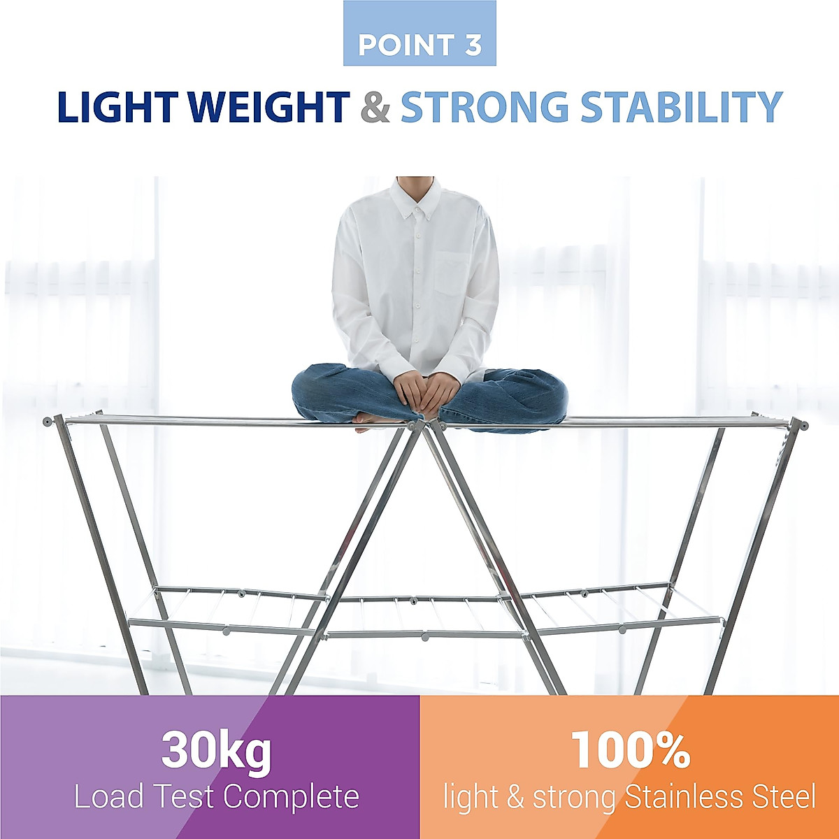 Letusto W-Rack Laundry Clothes Drying Rack - Indoor & Outdoor Folding Clothing Rack Foldable - Stainless Steel Laundry Garment Dryer Stand V2 (Square)