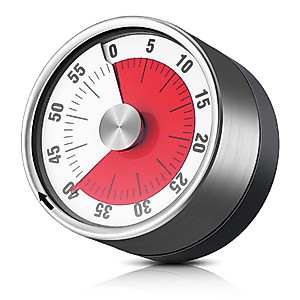 QUEEN KING Kitchen Timer Magnetic,Visual Timer for Kids,60-Minute Visual Countdown Timer with Loud Alarm,Magnetic Back & Stainless Steel Face,Kitchen Timer Manual for Study,Cooking,Baking