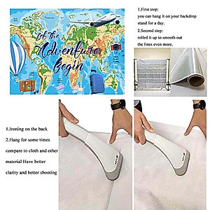 Adventure Awaits Backdrop Travel Themed World Map Photography Background Let The Adventure Begin World Travel Graduation Birthday Baby Shower Party Decorations Banner (6x4ft(70x40inch))
