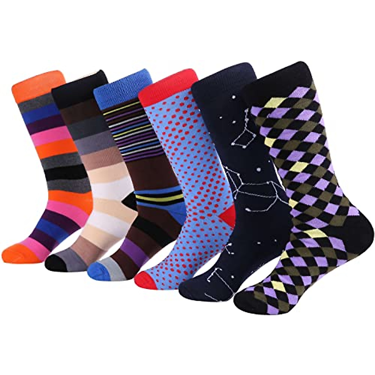 Marino Mens Dress Socks - Fun Colorful Socks for Men - Cotton Funky Socks - 6 Pack - Exclusive Collection - 10-13