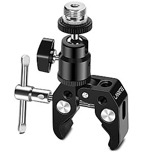 Lanxire Super Clamp Mic Clip Mic Mount with Mini Ball Head for Microphones - Max Load 4.4lb/2kg - 1/4’’ Female to 5/8’’ Male Thread Adapter Included