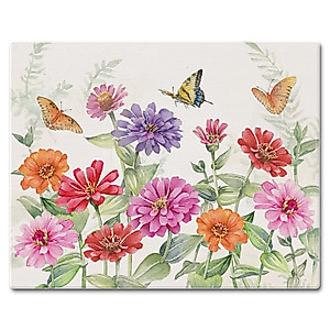 CounterArt Zinnias & Butterflies 3mm Heat Tolerant Tempered Glass Cutting Board 15” x 12” Manufactured in the USA Dishwasher Safe
