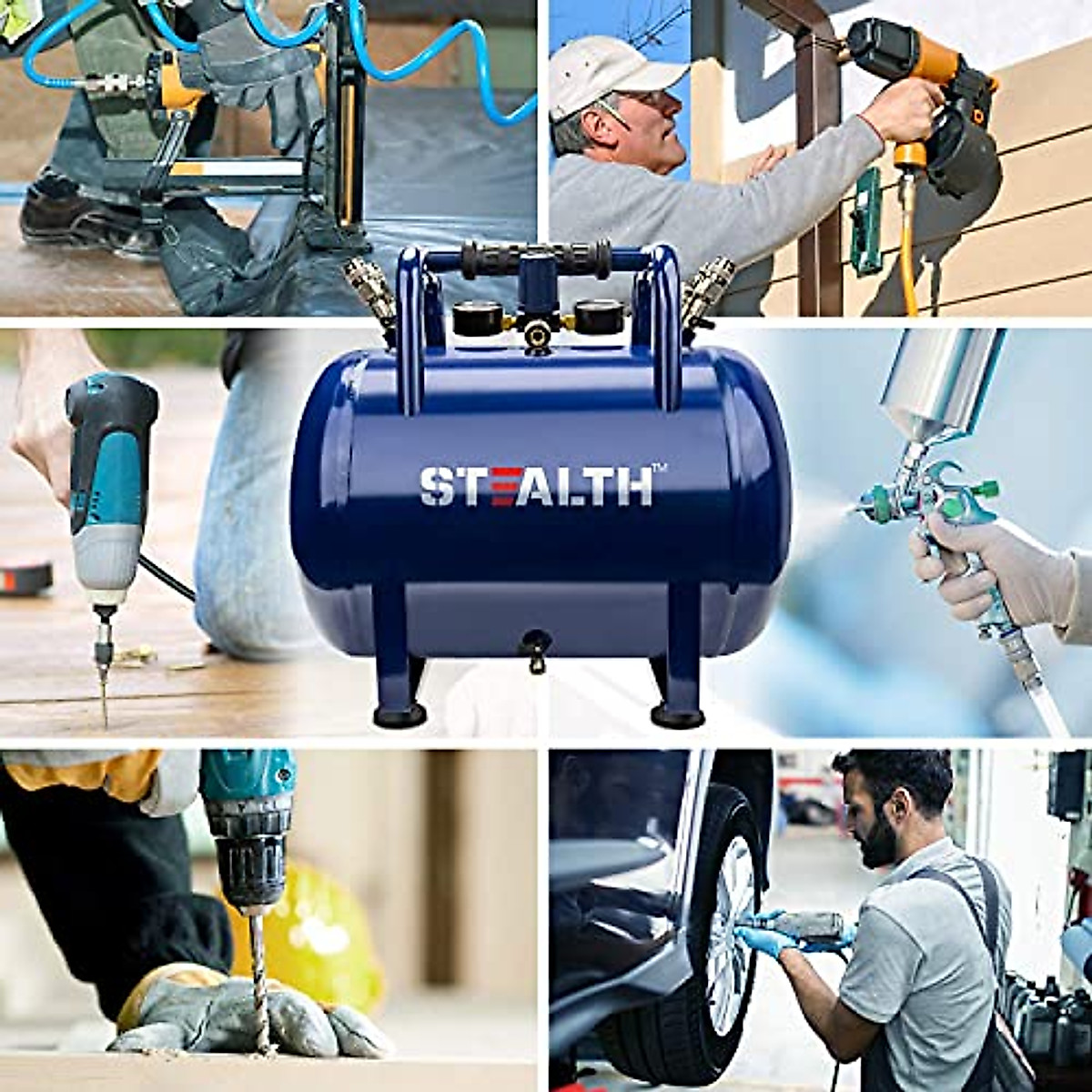 STEALTH Air Tank, 10 gallon High Pressure Air Tank with Maximum 225Psi Pressure, Ideal For Inflation Jobs, Blue-Saa-110T