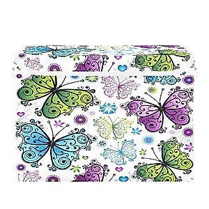 Krafig Colorful Butterfly Cube Storage Bins Large Organizer Containers Baskets with Lids Handles for Closet Organization, Shelves, Clothes, Toys