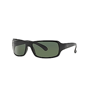Ray-Ban Men's RB4075 Rectangular Sunglasses, Black/Polarized Dark Green, 61 mm