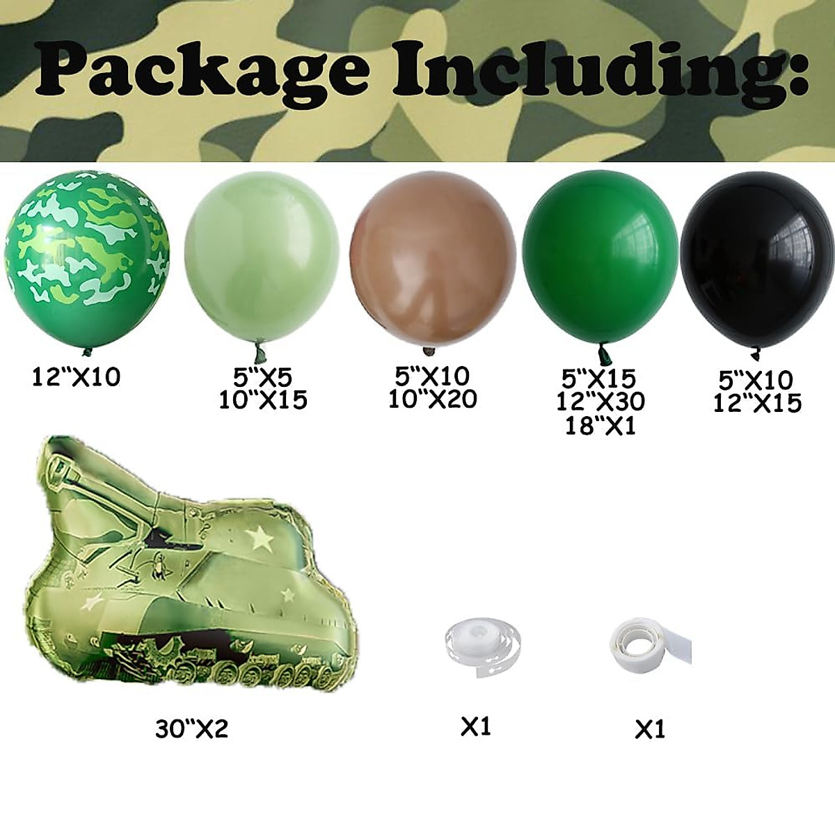 Camo Party Decorations 133pcs Tank Camouflage camo Balloon Arch Garland Kit with Green Tank Foil Balloon for Call of Duty Hunting Soldier Army Birthday Party Decorations