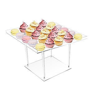 Clear Acrylic Dessert Table Display Set, Cupcake Stand Dessert Stands Buffet Risers for Cupcakes Dessert Pastry Food Treat Tier Serving Tray Stand for Wedding Birthday Party Baby Shower (Square)