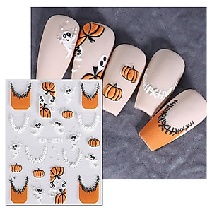 JMEOWIO 3D Embossed Halloween Nail Art Stickers Decals Self-Adhesive Pegatinas Uñas 5D Cute Horror Ghost Spook Nail Supplies Nail Art Design Decoration Accessories 4 Sheets
