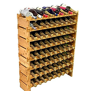 DECOMIL 72 Bottle Stackable Modular Wine Rack Wine Storage Rack Solid Bamboo Wine Holder Display Shelves, Wobble-Free (Eight-Tier, 72 Bottle Capacity)