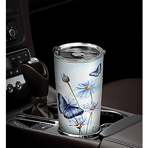 64HYDRO 20oz Daughter to Mom Birthday Gifts for Women, Mom, Friends, Valentines Day Gifts for Her, Inspirational Gifts Butterfly Daisy to Mom Tumbler Cup, Insulated Travel Coffee Mug with Lid