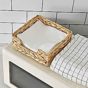 StorageWorks Water Hyacinth Napkin Holder, Wicker Baskets and Serving Tray for Kitchen, Rattan Napkin Holders for Tables, 7 ½"L x 7 ½"W x 2 ¾"H, 1 Pack