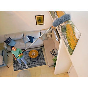 30 Foot High Reach Duster Kit with 7-24 ft Extension Pole // High Ceiling Dusting and Window Cleaning Kit with Telescopic Pole // Window Washer & Squeegee, Cobweb Duster, Fan Blade and Feather Duster