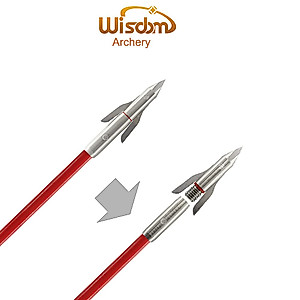 Wisdom Bowfishing Head Carbon/Glass-Fiber Arrow Shafts 2 Mechanical Barbs 2.5" Holding Area Archery Broadhead Fits 5/16" Fiberglass Arrow Shaft 3/6 PK (6pcs per Pack)