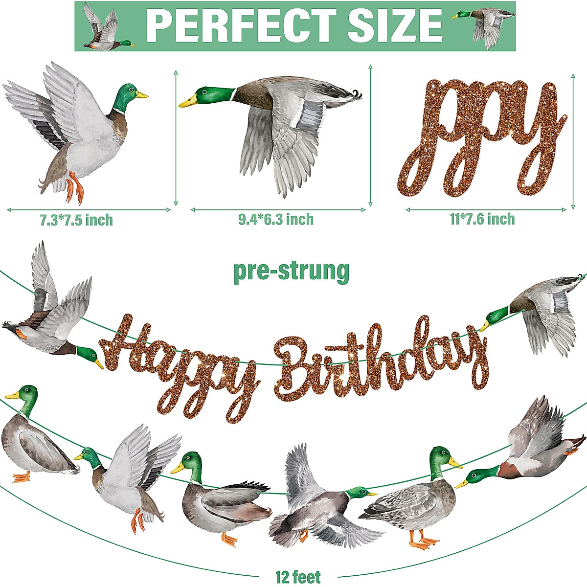 Mallard Duck Happy Birthday Banners Duck Hunting Birthday Decorations Mallard Duck Birthday Party Banner Hunting Theme Birthday Decor for Lucky Duck Baby Shower Supplies