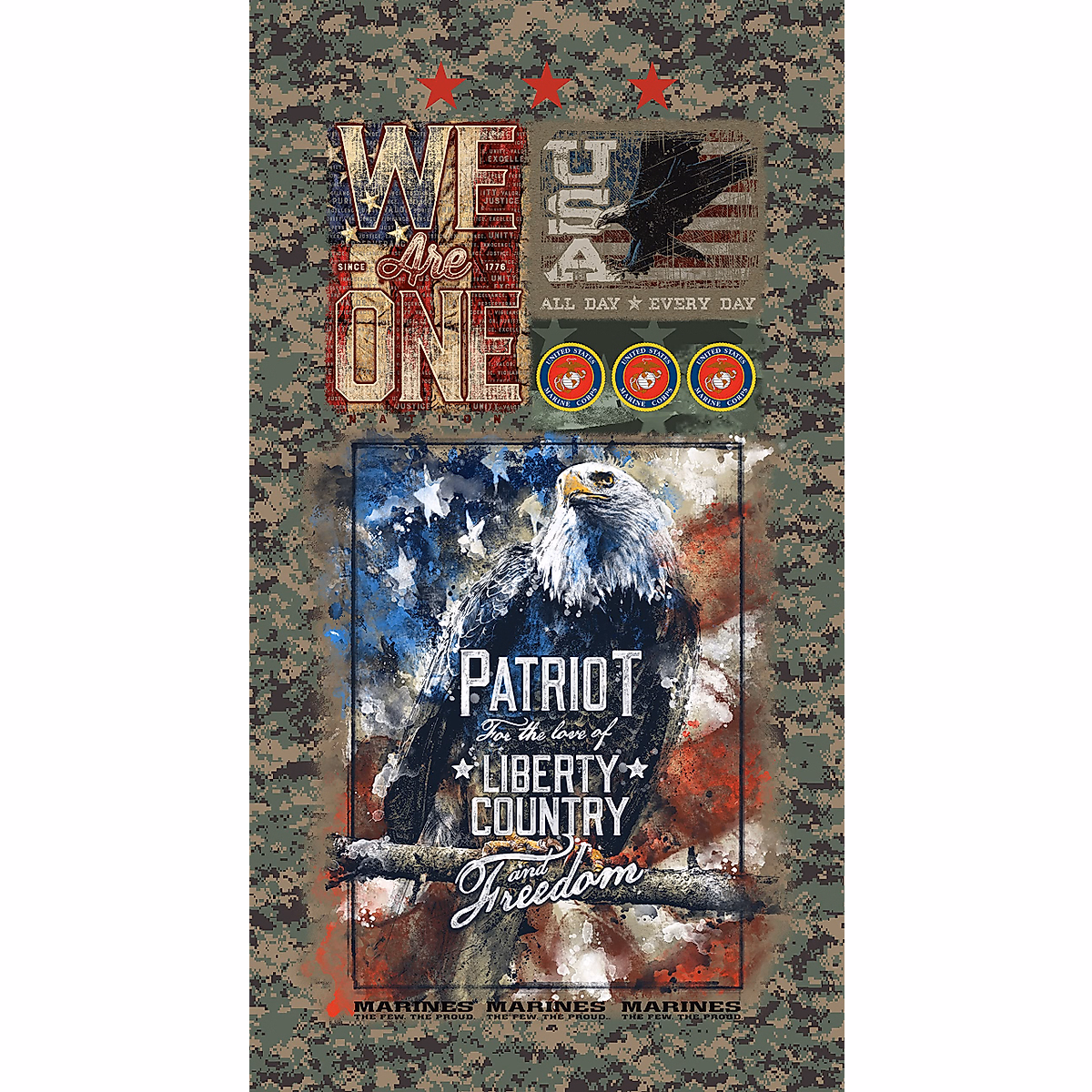 SYKEL ENTERPRISES United States Marines Corp Cotton Panel-US Military Marines Eagle 100% Cotton USMC Quilting Panel by SYKEL