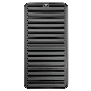 mDesign Silicone Dish Drying Mat - Protector for Kitchen Countertop, Sink - Ribbed Design, Raised Edges, Non-Slip, Waterproof, Heat Resistant, Dishwasher Safe, Small, Linelle Collection, Black