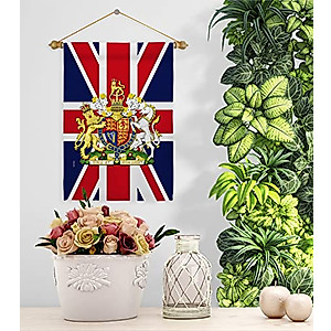 Queen Elizabeth II Flag Coat of Arms United Kingdom Garden Flag - Set Wood Dowel Sweet Life Sympathy Remembrance Bereavement Emotion Postive - House Banner Small Yard Gift Double-Sided 13 X 18.5