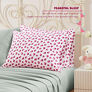 Vonty Kids Pillowcase Pink Strawberry Printed Standard Pillow Cases, Microfiber Kids Pillow Cases for Girls - Soft & Breathable 20x26 Pillow Covers(2Pcs)
