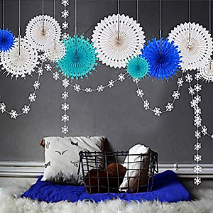 Decor365 Ice Blue Snowflake Party Decorations White Hanging Paper Fans Decor Snowflakes Garlands Backdrop Banner Streamers for Winter Wonderland Birthday/Christmas/Baby Shower/Wedding/Kids Room
