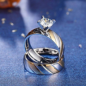 SEniutarm Engagement Love Rings Wedding Bands 1 Pair Cubic Zirconia Stainless Steel Matching Couple Ring Jewelry Wedding Gift for Women/Girl Finger Rings DIY Jewelry Gifts - US 7