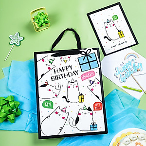 WRAPAHOLIC 13" Large Birthday Gift Bag with Card and Tissue Paper - Adorable Cat Design Happy Birthday